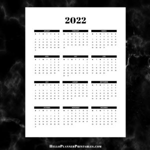 2022 Year at a Glance Calendar – Free Printable Download | Hello ...
