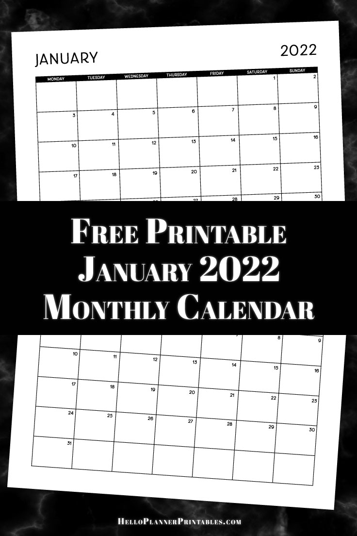 January 2022 Dated Monthly Calendar – Free Download | Hello Planner ...