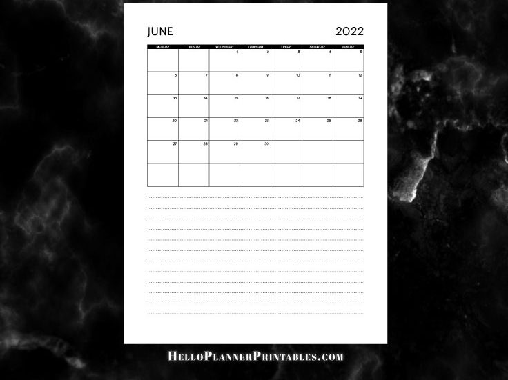 June 2022 Dated Monthly Calendars – Free Download | Hello Planner ...