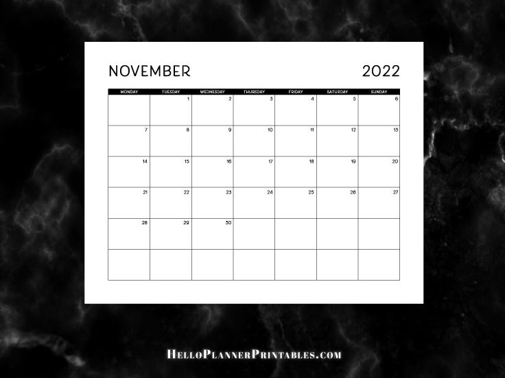 November 2022 Dated Monthly Calendars – Free Download | Hello Planner ...